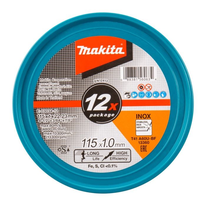 Makita E-03034-12 Thin Inox Cutting Discs 115mm / 4.5" x12 Pcs | Power ...