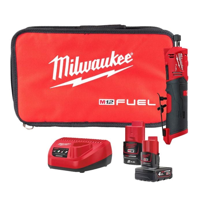 Milwaukee M12 FUEL FDGS-422B 12v Straight Die Grinder Inc 1x 2.0Ah & 1x ...